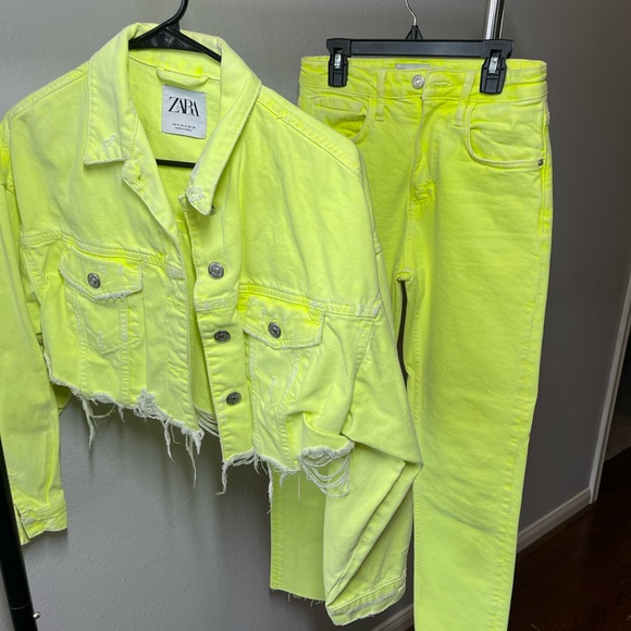 Zara | Jackets & Coats | Zara Neon Denim Two Piece Set | Poshmark